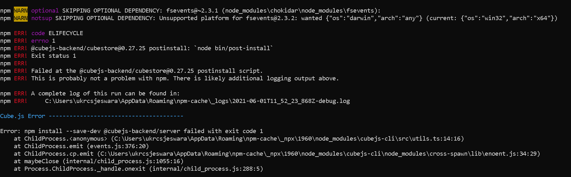 Unable to create a cube project using npx in cli · Issue #2874 · cube-js/cube · GitHub