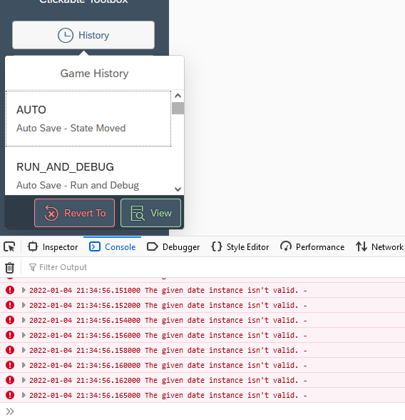 Game Editor : "The given date instance isn't valid" on click history · Issue #186 · wearable ...