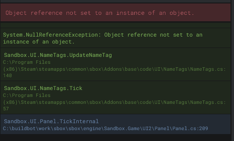 Sandbox gamemode Nametag NullReferenceException · Issue #793 · Facepunch/sbox-issues · GitHub