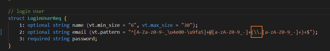 vt.pattern正则匹配验证邮箱，生成代码出错 · Issue #811 · cloudwego/kitex · GitHub