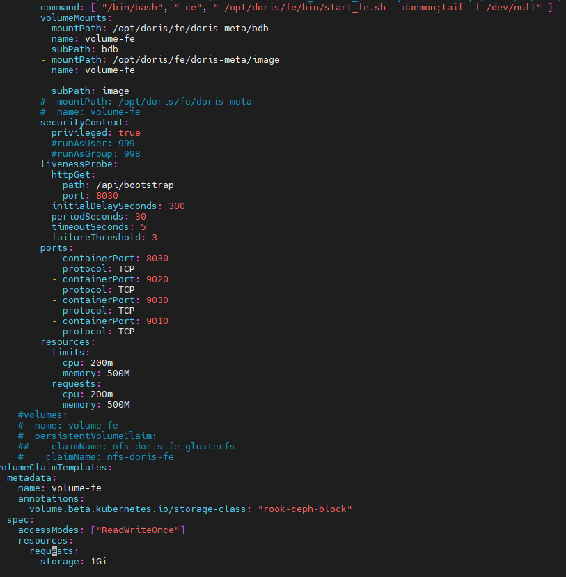 k8s部署Doris，存储卷挂载于 ceph | glusterfs，fe pod 无法启动 · Issue #12914 · apache/doris · GitHub