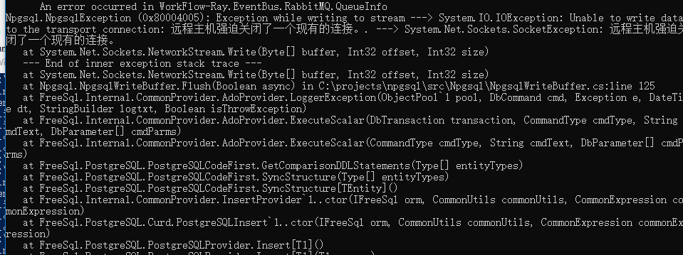 每次重启应用时会报“远程主机强迫关闭了一个现有的连接” · Issue 20 · Dotnetcore Freesql · Github
