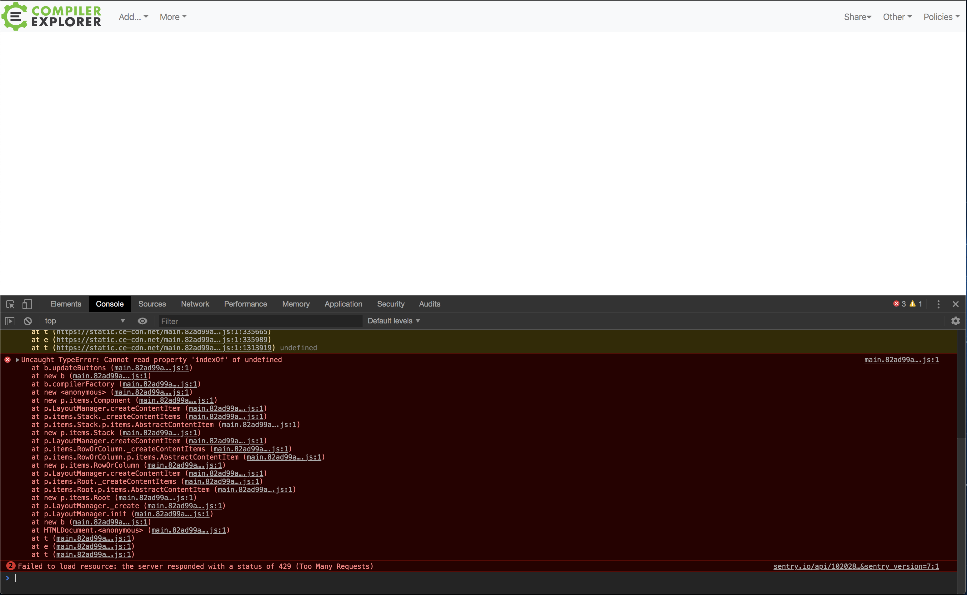 [BUG] Website broken, throws exception · Issue #1831 · compiler-explorer/compiler-explorer · GitHub