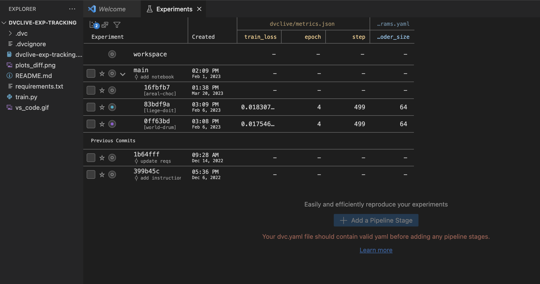 "Add a pipeline stage" doesn't work with no `dvc.yaml` · Issue #3511 · iterative/vscode-dvc · GitHub