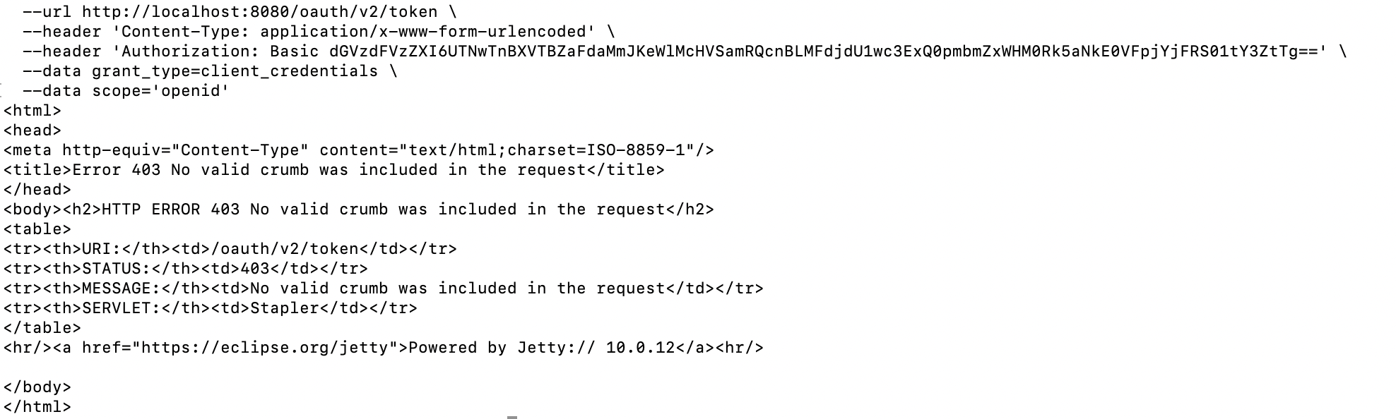 HTTP ERROR 403 No valid crumb was included in the request only in CURL and JAVA client · Issue ...