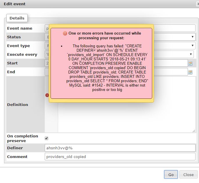 Event Edit View no error reason given · Issue #14324 · phpmyadmin/phpmyadmin · GitHub