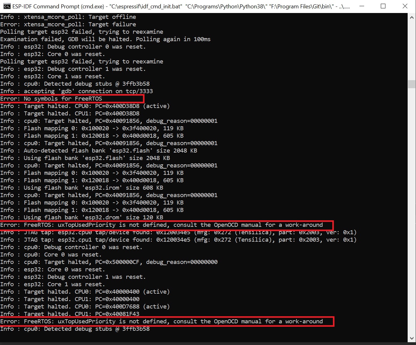 Openocd Freertos Uxtopusedpriority Is Not Defined Iep 149 · Issue 65 · Espressifidf