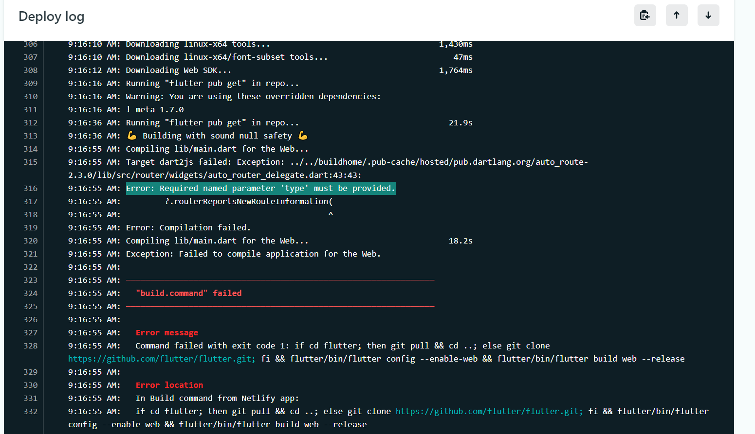 Issue Error Required Named Parameter type Must Be Provided When Deploying Flutter In 