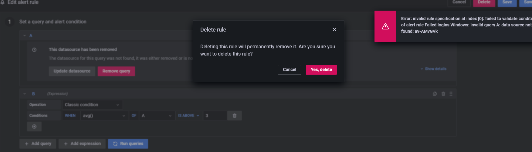 Can't edit/delete alert rules when data source deleted · Issue #53357 · grafana/grafana · GitHub