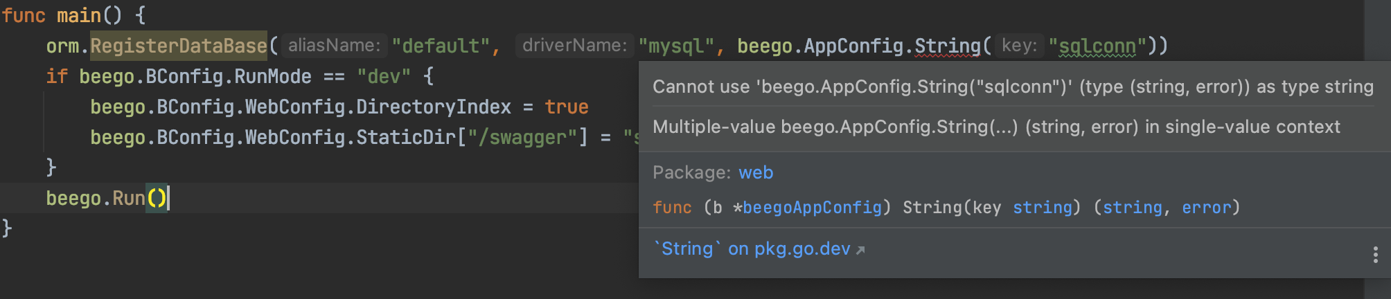 beego.AppConfig.String Multiple-value return · Issue #4393 · beego/beego · GitHub
