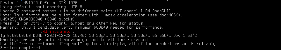 Bug? [Nvidia 1070] format=NT-opencl fails to crack password within wordlist but format=NT does ...