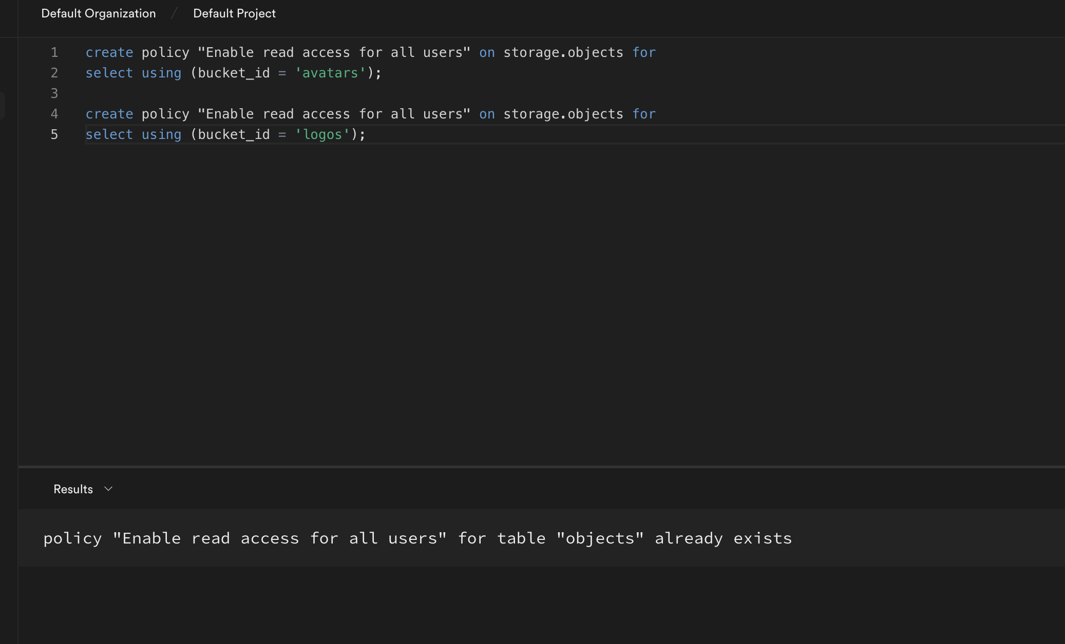 Policy Enable Read Access For All Users For Table Objects Already Exists · Supabase