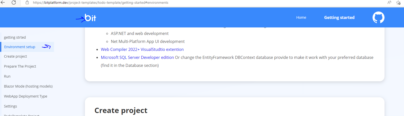 By selecting anchors in getting started title is shown under header in `Bit.Platform.WebSite ...