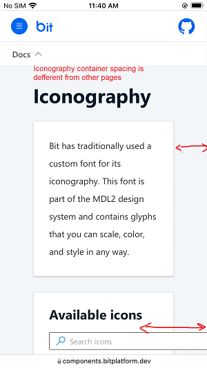 `Iconography` container spacing is deferent from other pages. · Issue #3258 · bitfoundation ...