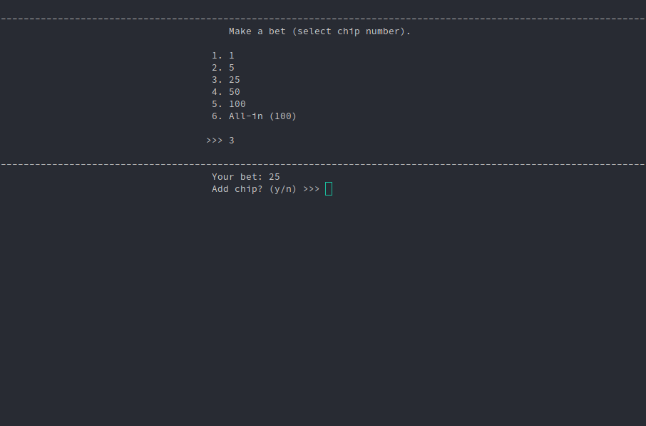 GitHub - bakmenson/blackjack: Blackjack. Terminal Game.