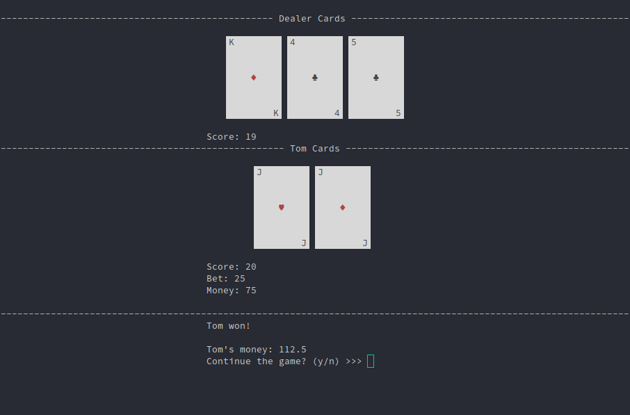 GitHub - bakmenson/blackjack: Blackjack. Terminal Game.