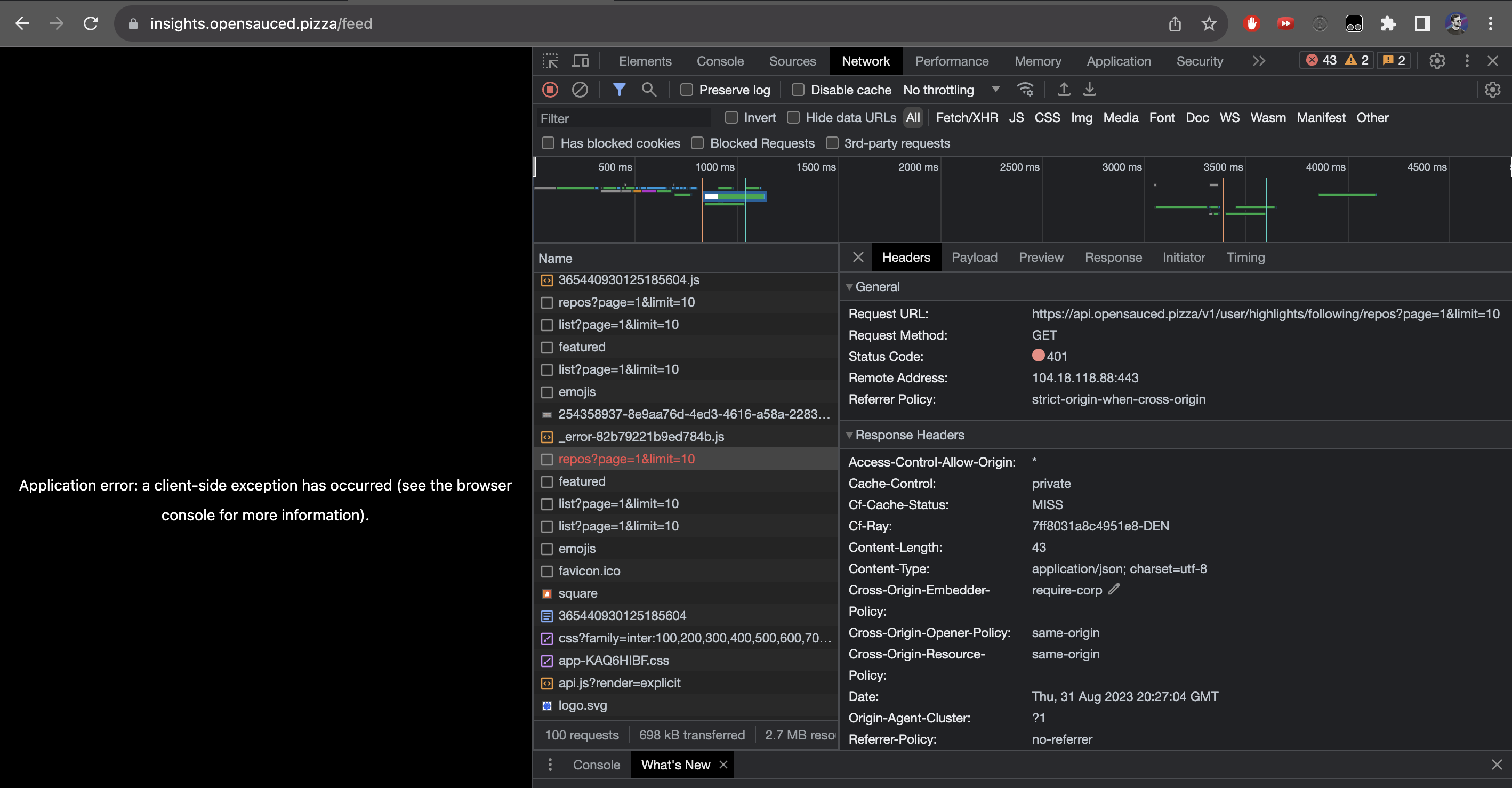 Bug: User profile page throws Application error (cannot read property of undefined: reading map ...