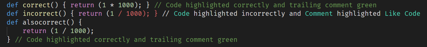 Syntax highlight issue with comments · Issue #110174 · microsoft/vscode · GitHub