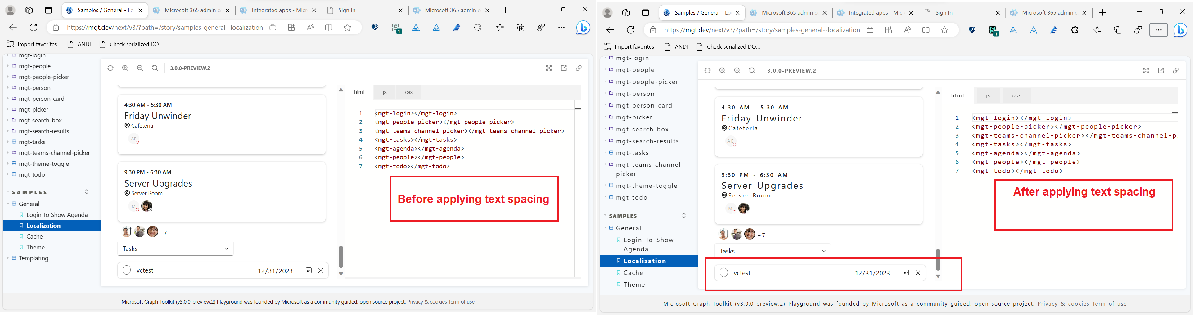 [MGTP-Components-Sample-General-Cache]: ‘Megan Bowen’ and ‘Email ID’ information texts under ...