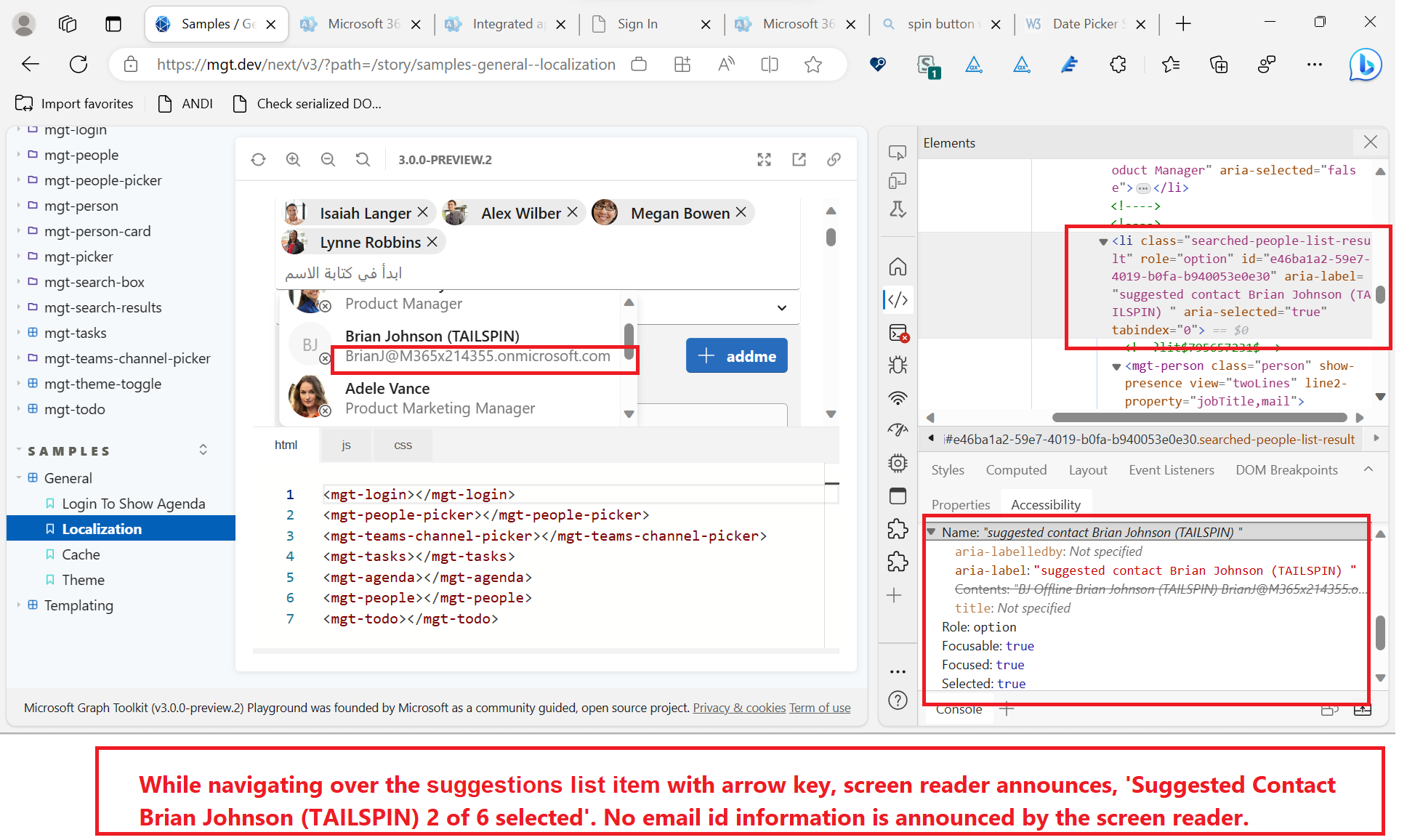 [MGTP-Components-Samples-General-Localization-Select user]: Screen reader is not announcing ...