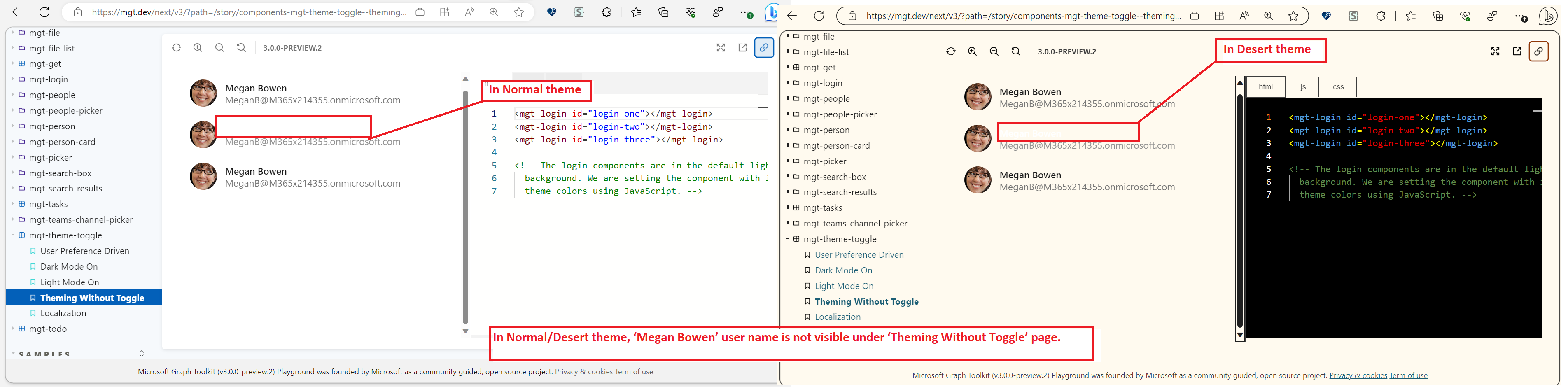 [MGTP-Left Navigation-Mgt-Theme-Toggle-Theming Without Toggle]: In Normal theme, ‘Megan Bowen ...