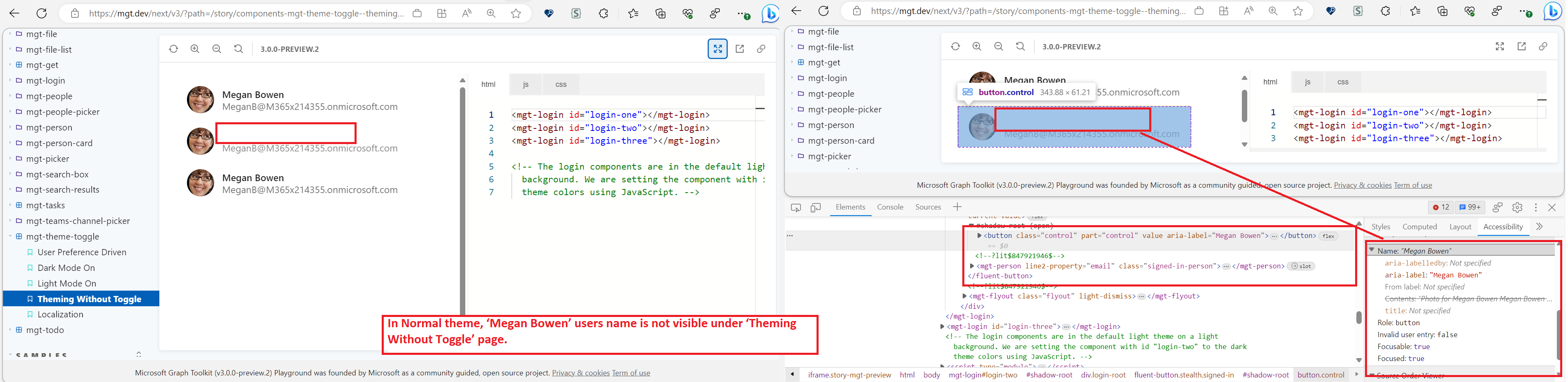 [MGTP-Left Navigation-Mgt-Theme-Toggle-Theming Without Toggle]: In Normal theme, ‘Megan Bowen ...