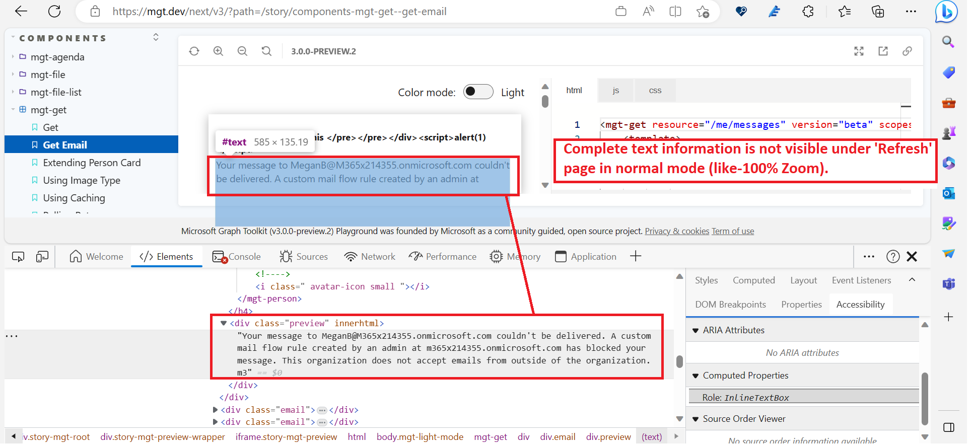 [MGTP-Mgt Get-Refersh]: Complete text information is not visible under 'Refresh' page in normal ...