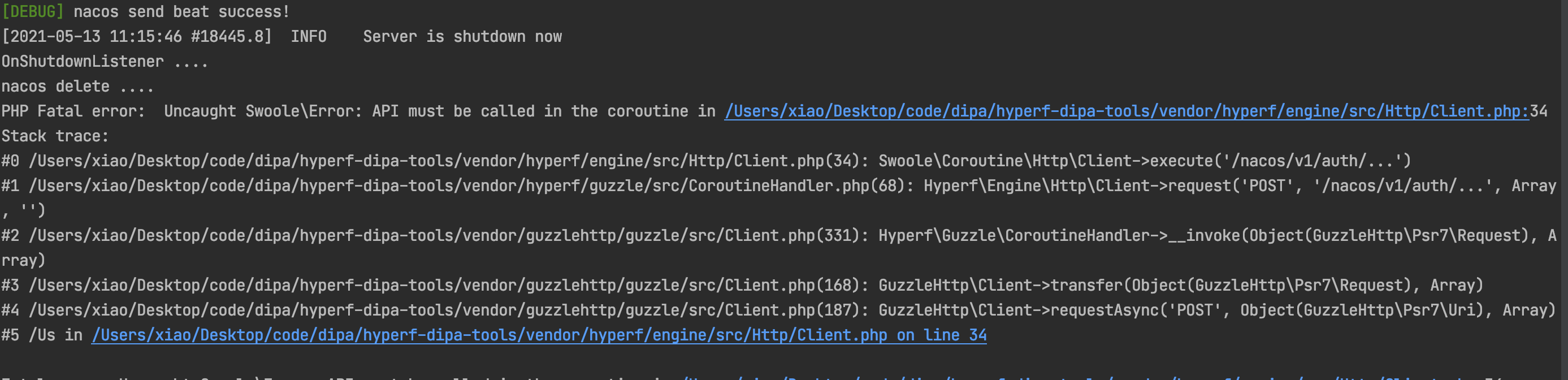 [BUG] Nacos实例注销时，因为不在协程环境导致报错 · Issue #3578 · hyperf/hyperf · GitHub
