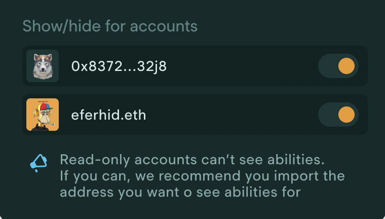 Abilities should not be shown for read-only accounts · Issue #2978 · tahowallet/extension · GitHub