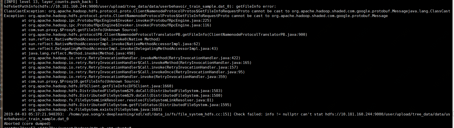 TDM的DataIO使用HDFS方式时，调用GetFileInfo时出现ClassCastException，导致训练无法正常启动。 · Issue #201 · alibaba/x ...