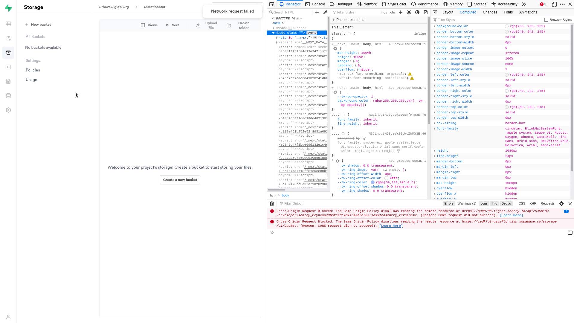 Storage bucket network request failed · Issue #2078 · supabase/supabase · GitHub