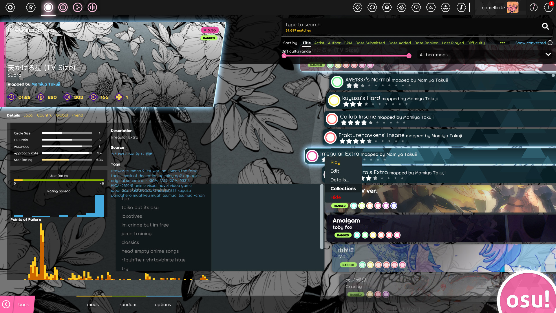 Song details and leaderboards overlaps with the right-click menu ...