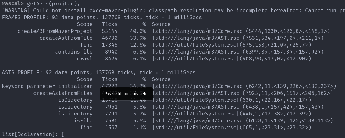 getASTs function taking excessively long to complete due to `project` scheme implementation ...