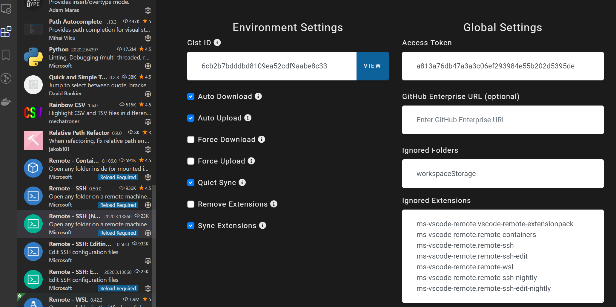 ignored extensions not working · Issue #1158 · shanalikhan/code-settings-sync · GitHub