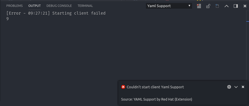 Couldn't start client Yaml Support · Issue #111 · redhat-developer/vscode-yaml · GitHub