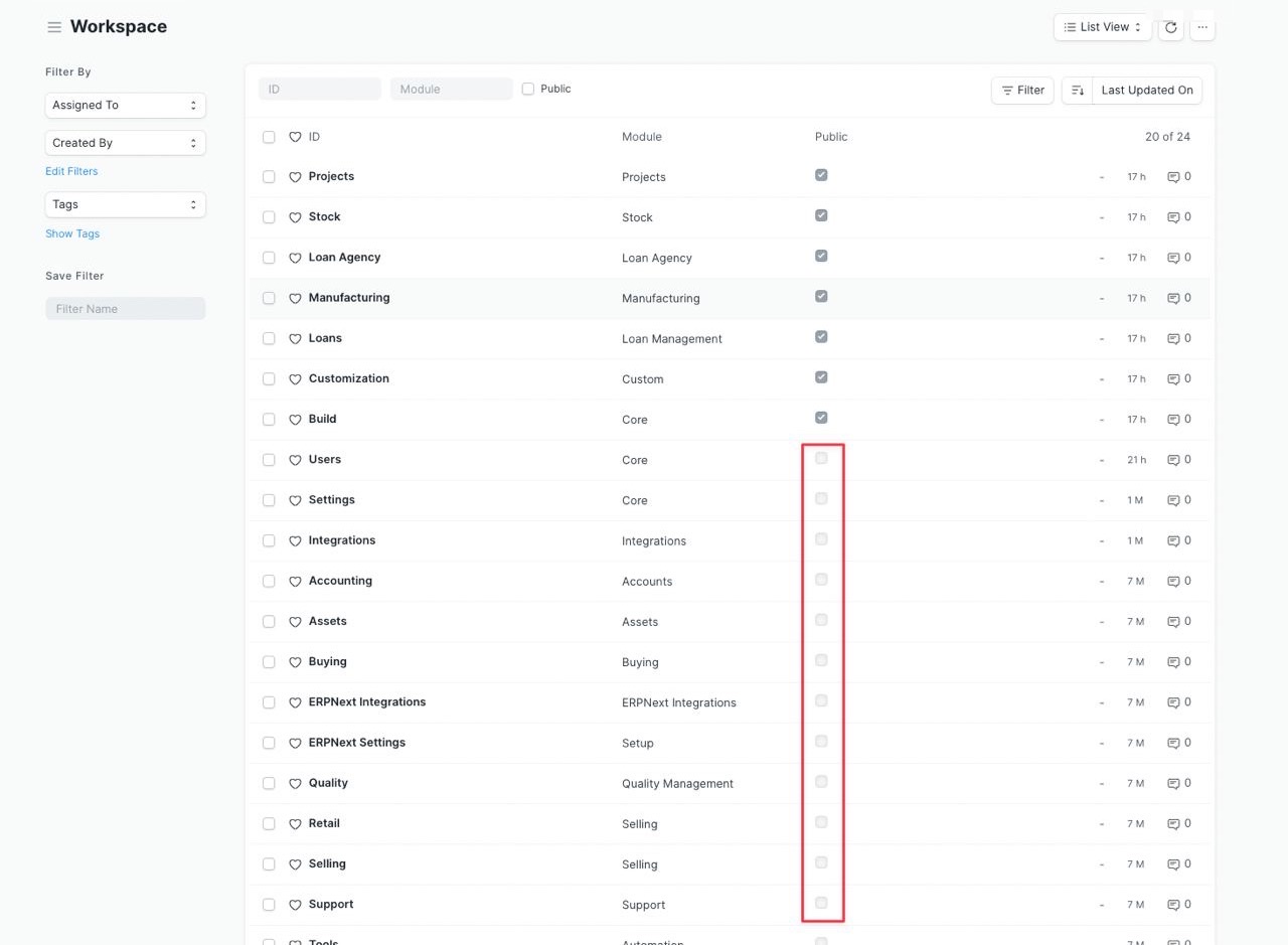 Default workspaces not allowed to be public · Issue #20723 · frappe/frappe · GitHub