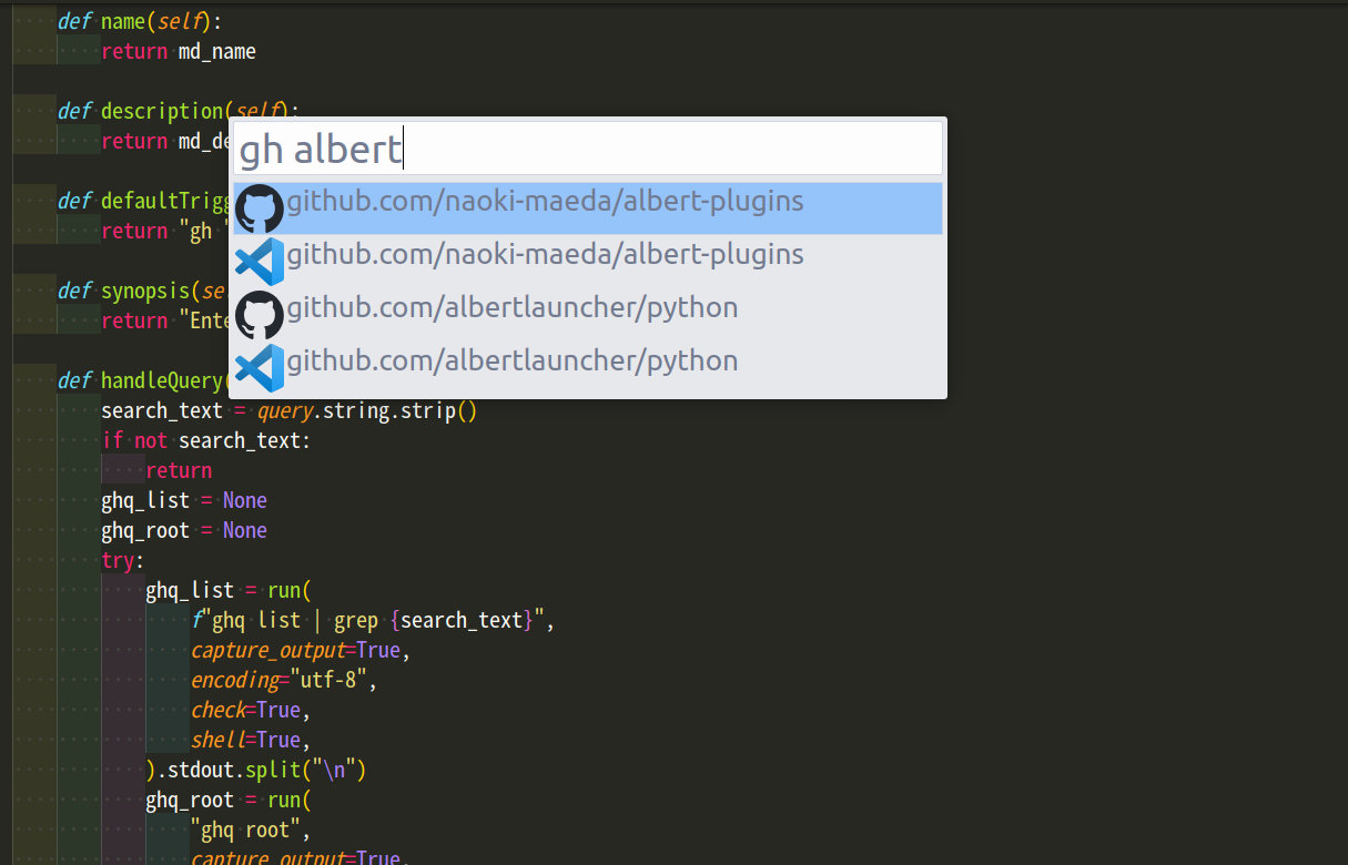 ghqからGitHub, GitLab, Vscodeを開くpluginの作成 · Issue #1 · naoki-maeda/albert ...