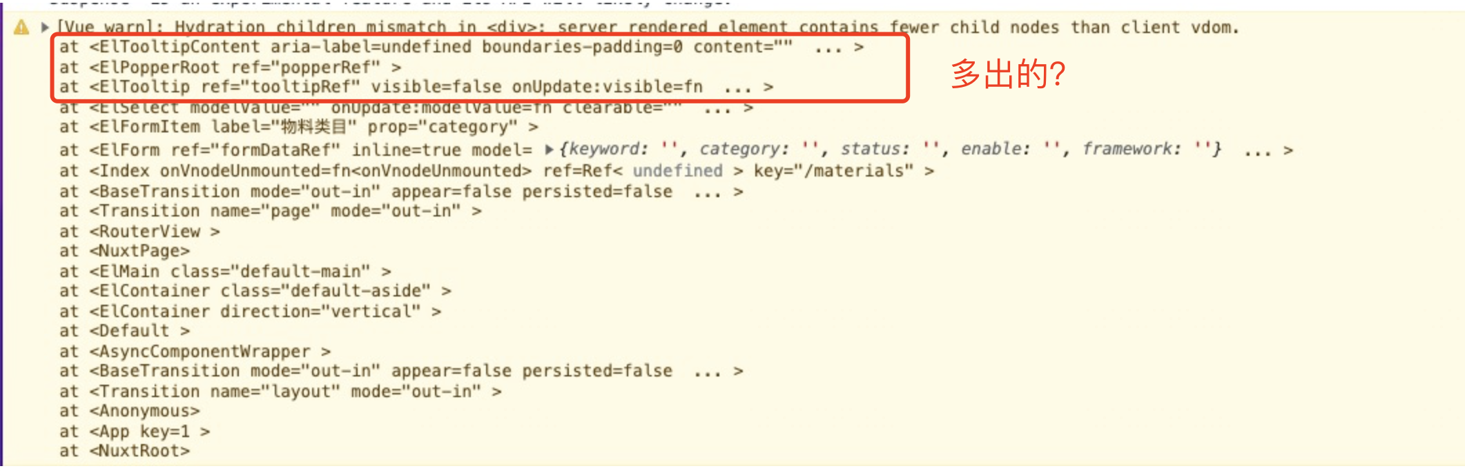 [Bug Report] [Component] [select, tooltip] el-select cause Hydration completed but contains ...