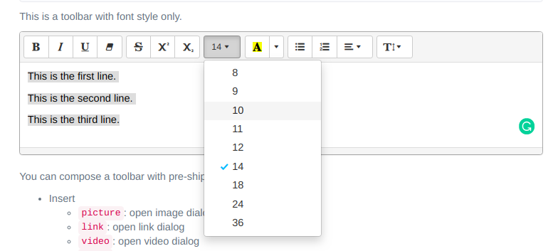 The first line will not be selected after changing the font size · Issue #3559 · summernote ...