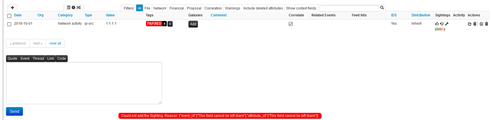 Error Adding Sightings · Issue #3728 · MISP/MISP · GitHub
