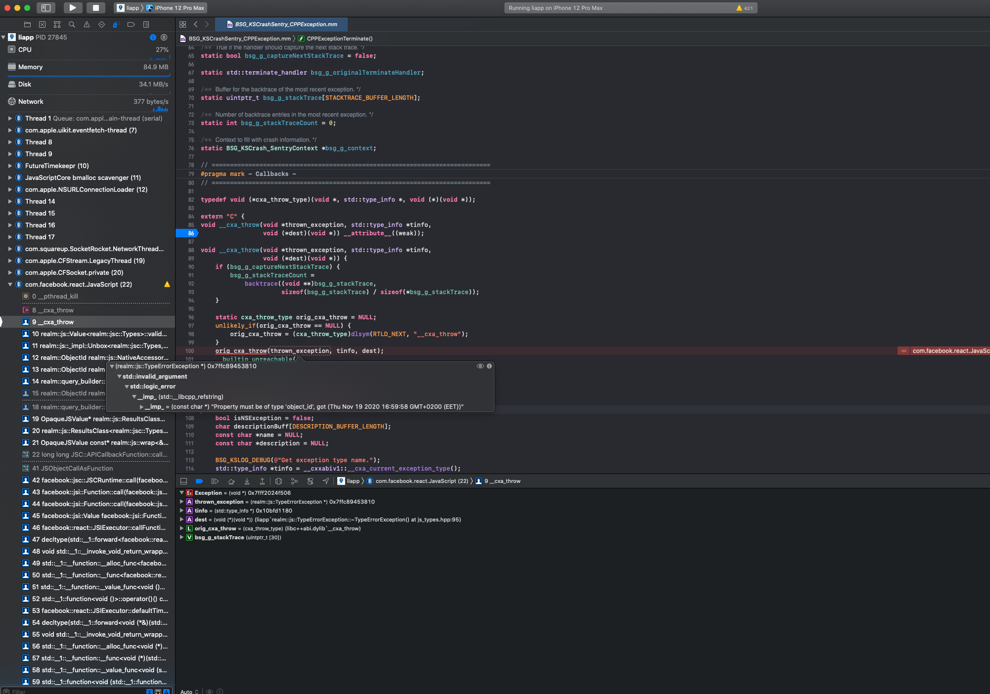 Property must be of type 'object_id', got {date value} exception on iOS ...
