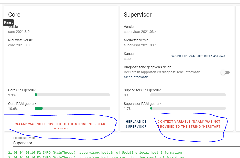 Translation Error: The intl string context variable "naam" was not provided to the string ...
