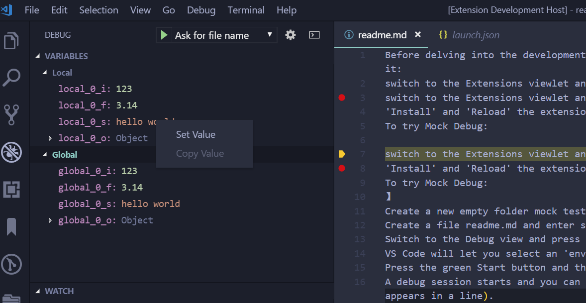 There is no way to enable the context menu in "Variables" · Issue ...