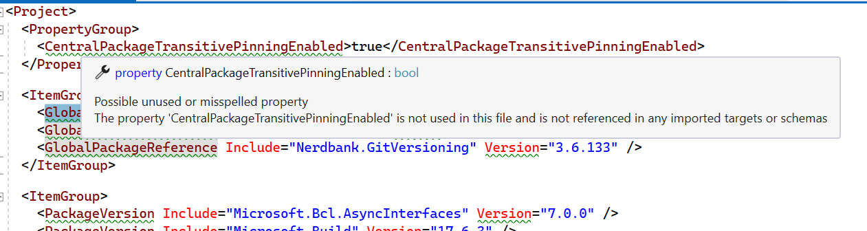 Support Properties For Central Package Management Cpm Missing · Issue