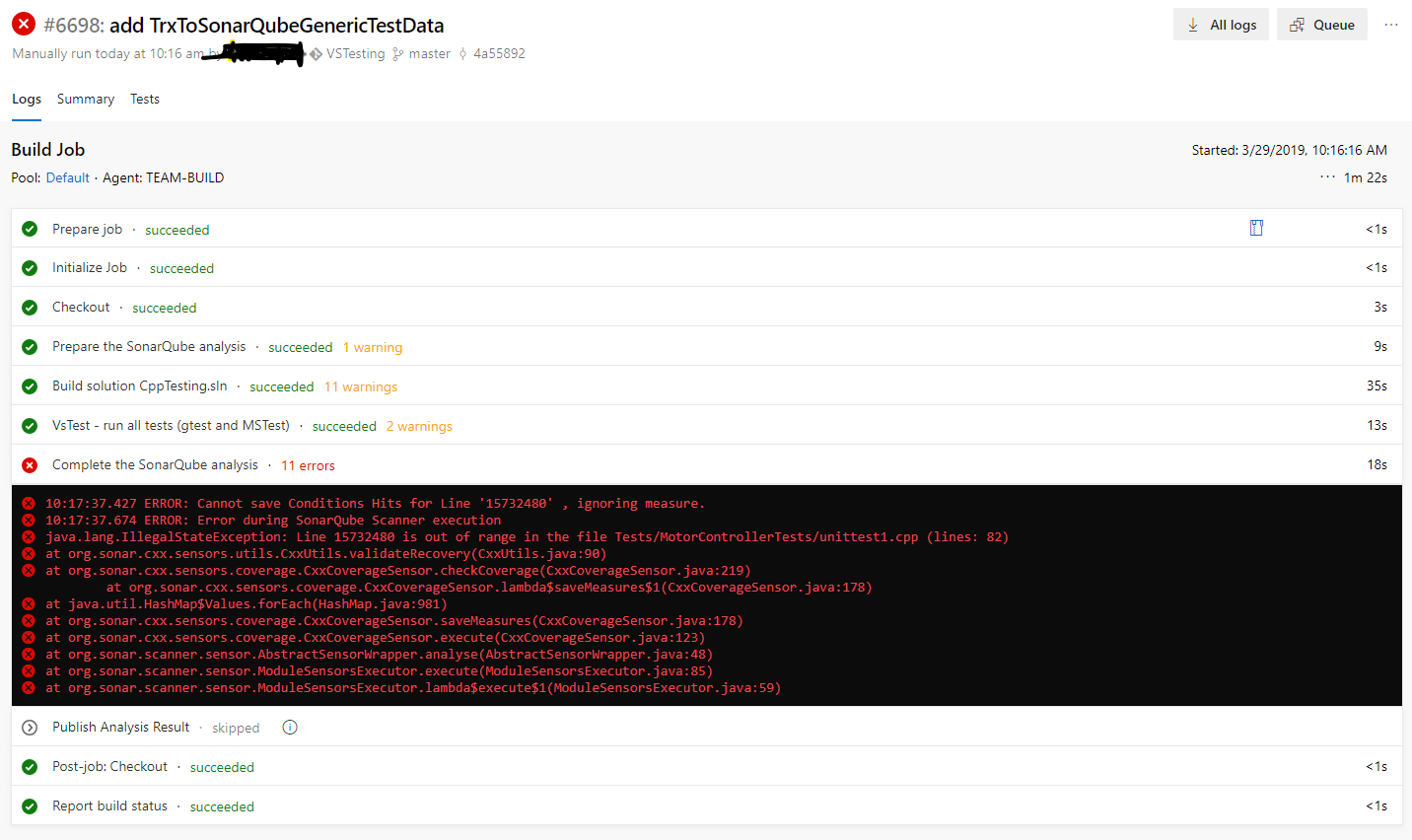 Sq Analysis Task Fails Sq77 Azure Devops Server Express · Issue 1698 · Sonaropencommunity