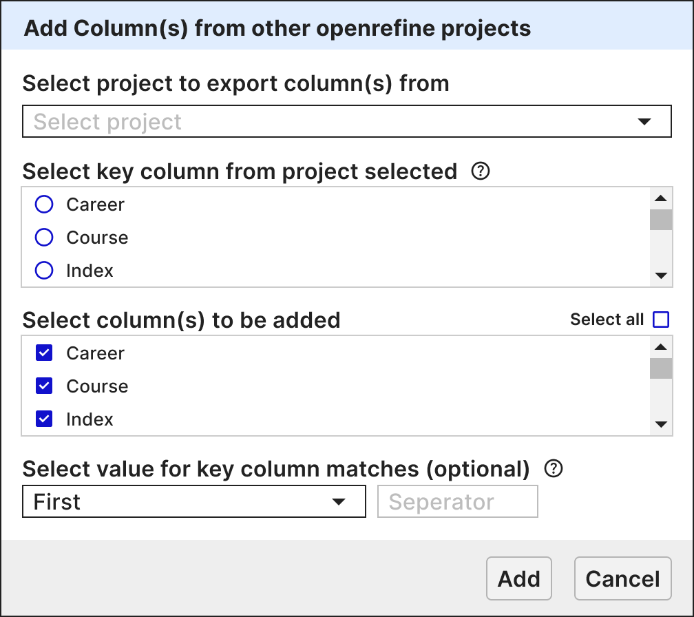 'Add column(s) from other OpenRefine project' as default feature · Issue #5393 · OpenRefine ...