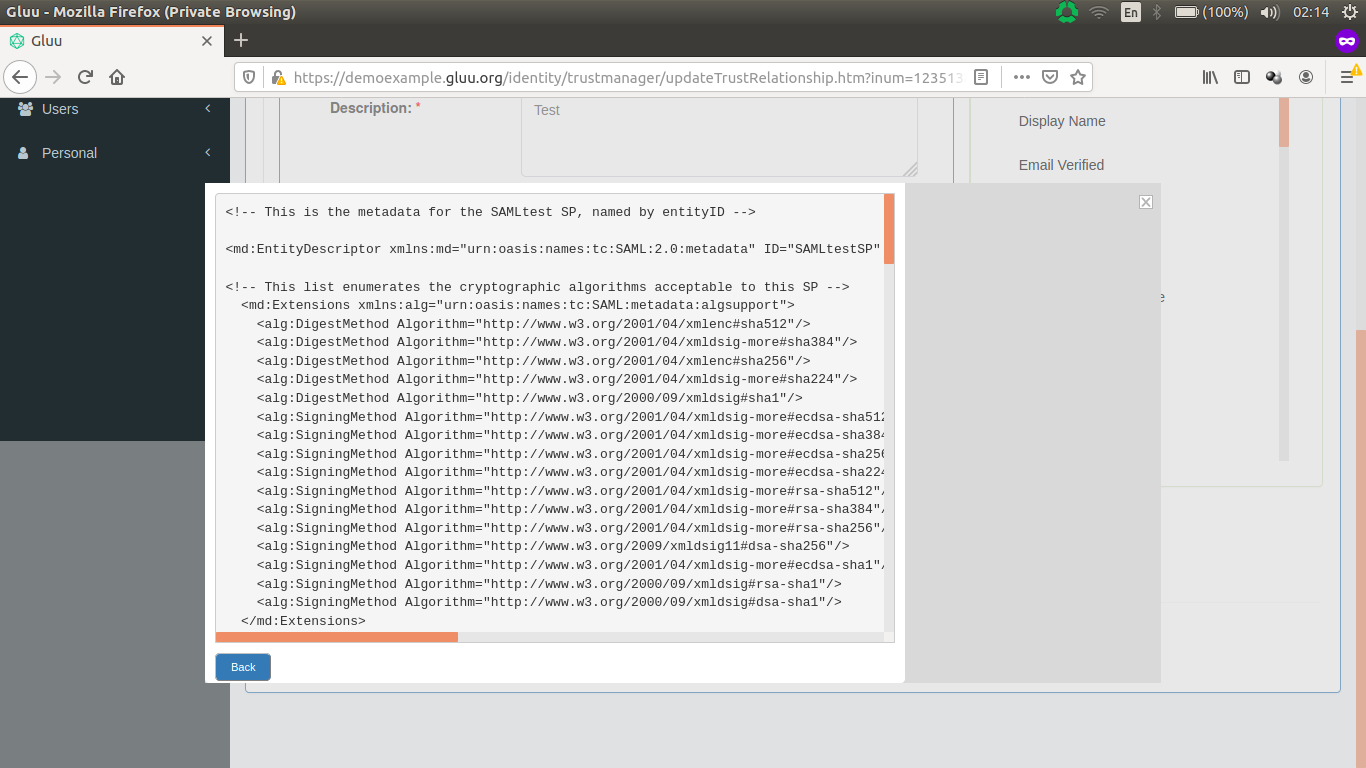 Missing popup when clicking SP Metadata File link · Issue #1985 · GluuFederation/oxTrust · GitHub