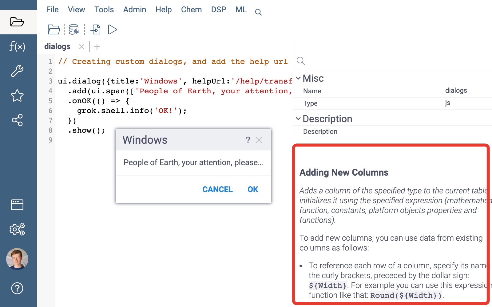 Help in dialogs doesn't work · Issue #66 · datagrok-ai/public · GitHub
