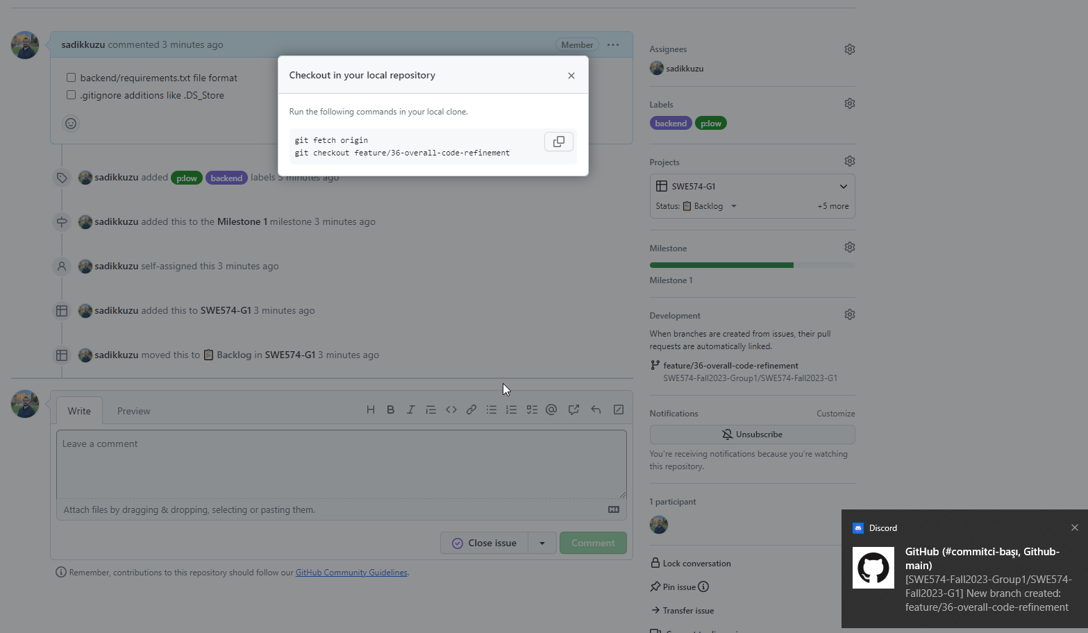 Overall Code Refinement · Issue #36 · SWE574-Fall2023-Group1/SWE574-Fall2023-G1 · GitHub