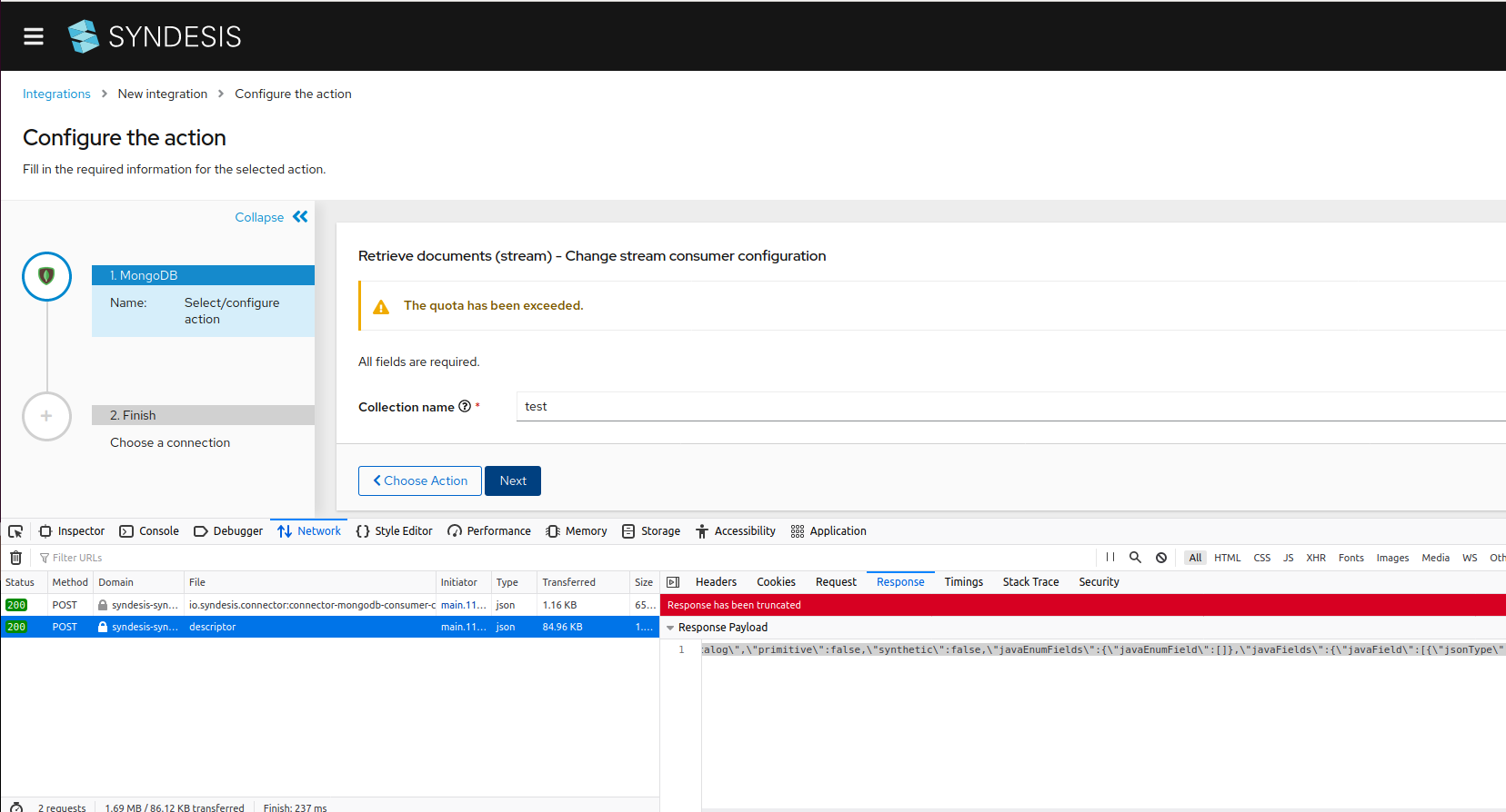 [MongoDB] Quota exceeded error · Issue #9124 · syndesisio/syndesis · GitHub